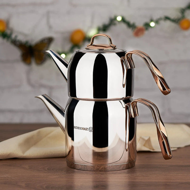 Korkmaz Rozana Turkish Teapot Set 2.5L - Steel with Comfortable Handle ...